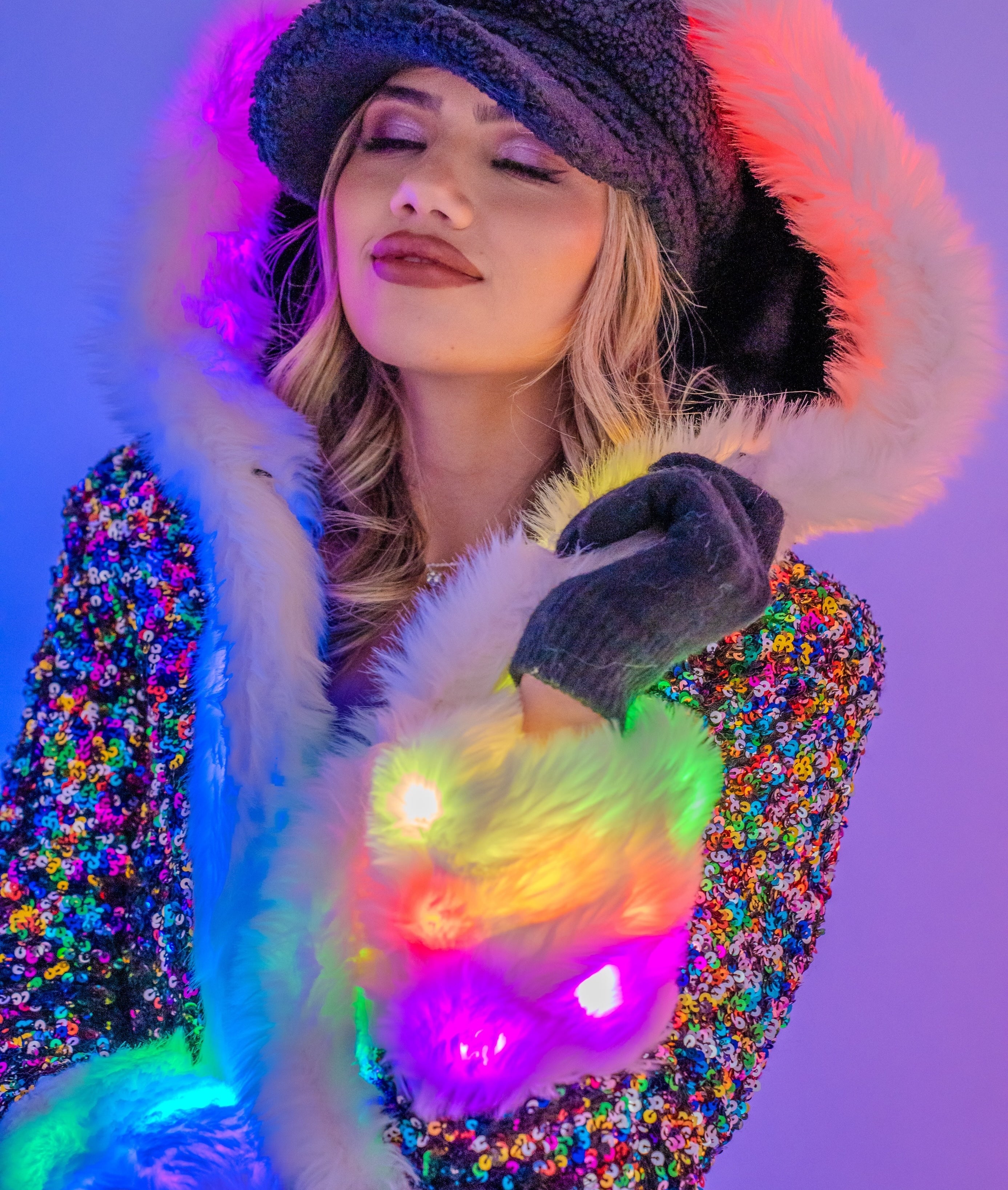Women’s LED Faux Fur Festival Coat – Petite Playa, Short & Plush ...