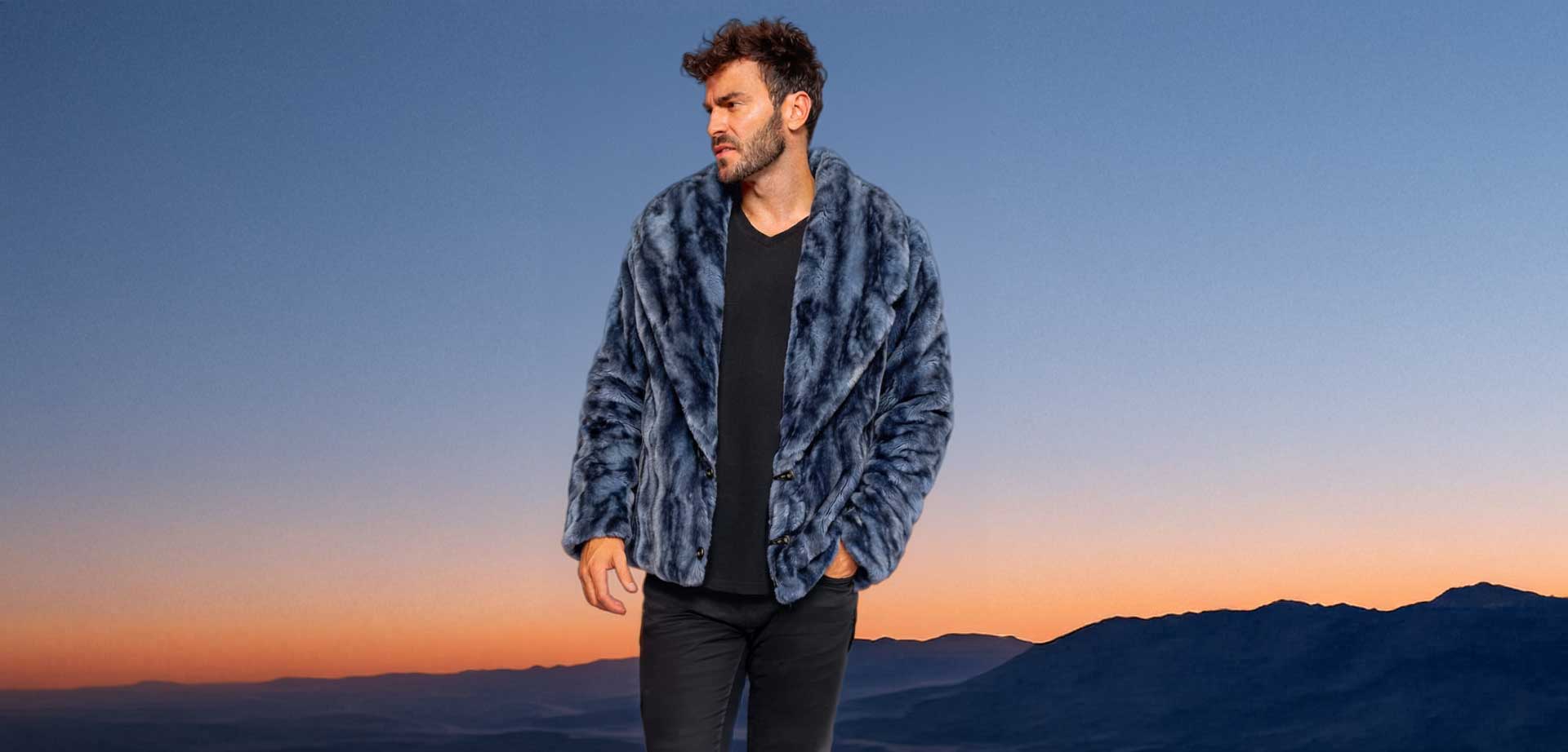 MEN’S SHORT FAKE FUR COZY COAT ELECTRIC TIGER – Furrocious Furr