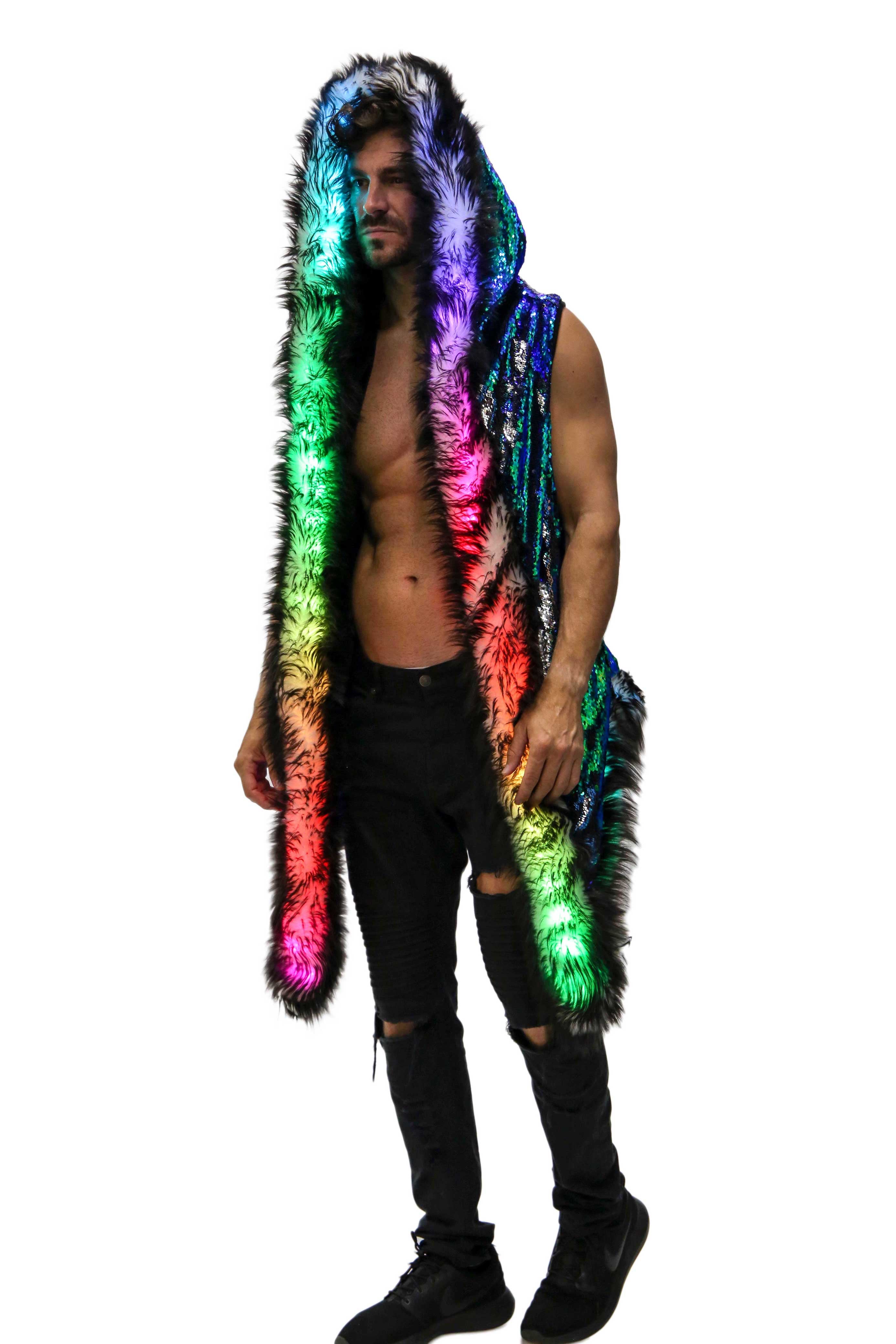 Men’s LED Sequin Vest – Light-Up Faux Fur – Furrocious Furr