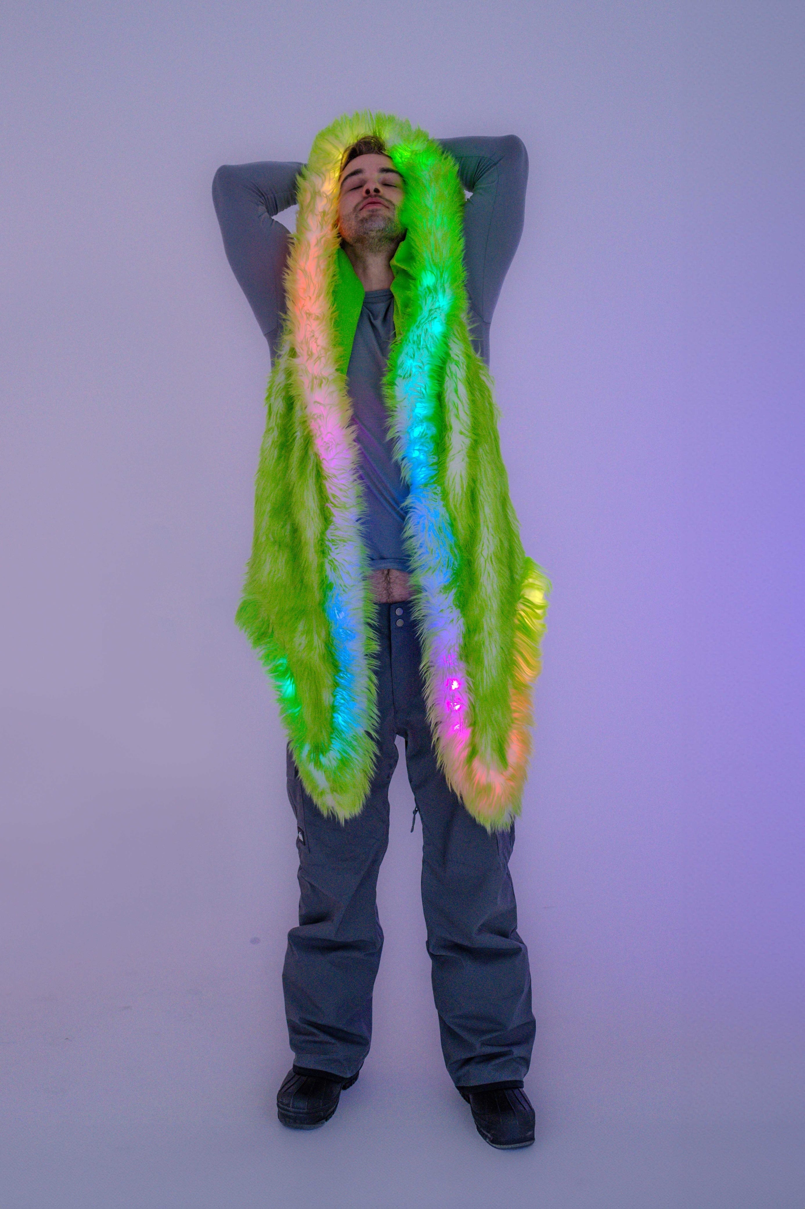 stock men's BURNING MAN LED LIME GREEN FAUX FUR light up vests ...