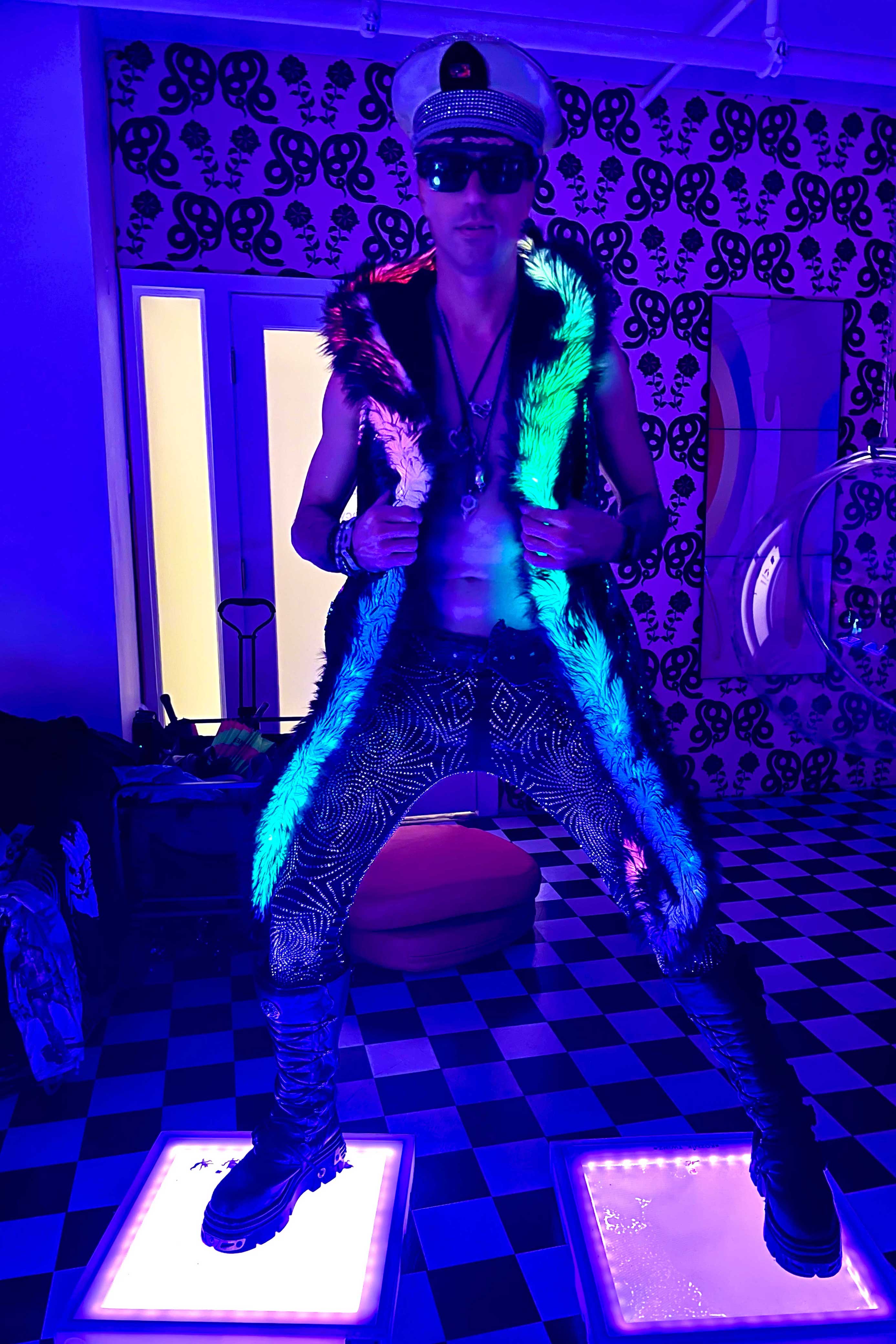 men's BLACK White flip sequin LED vest | Furrocious Furr