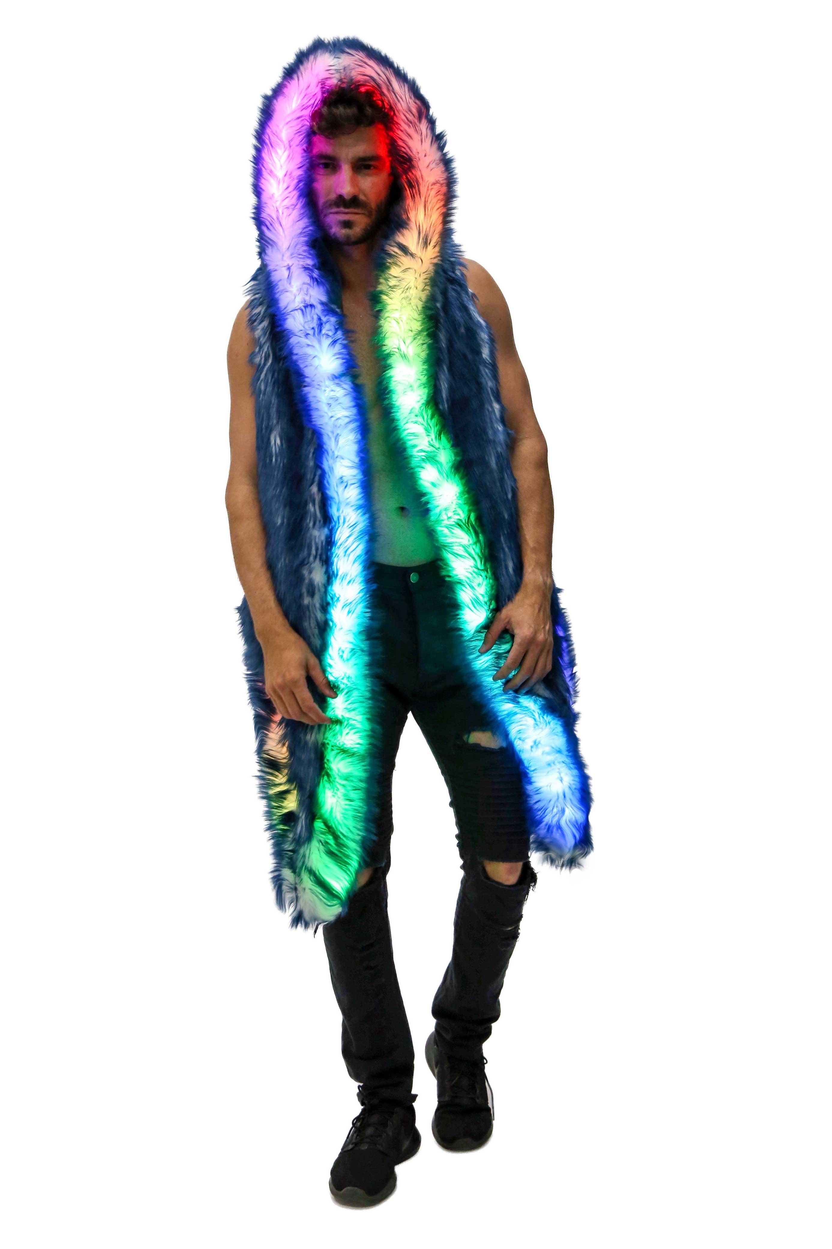 BURNING MAN LED navy WHITE FAUX FUR light up vests, burning man outfits ...