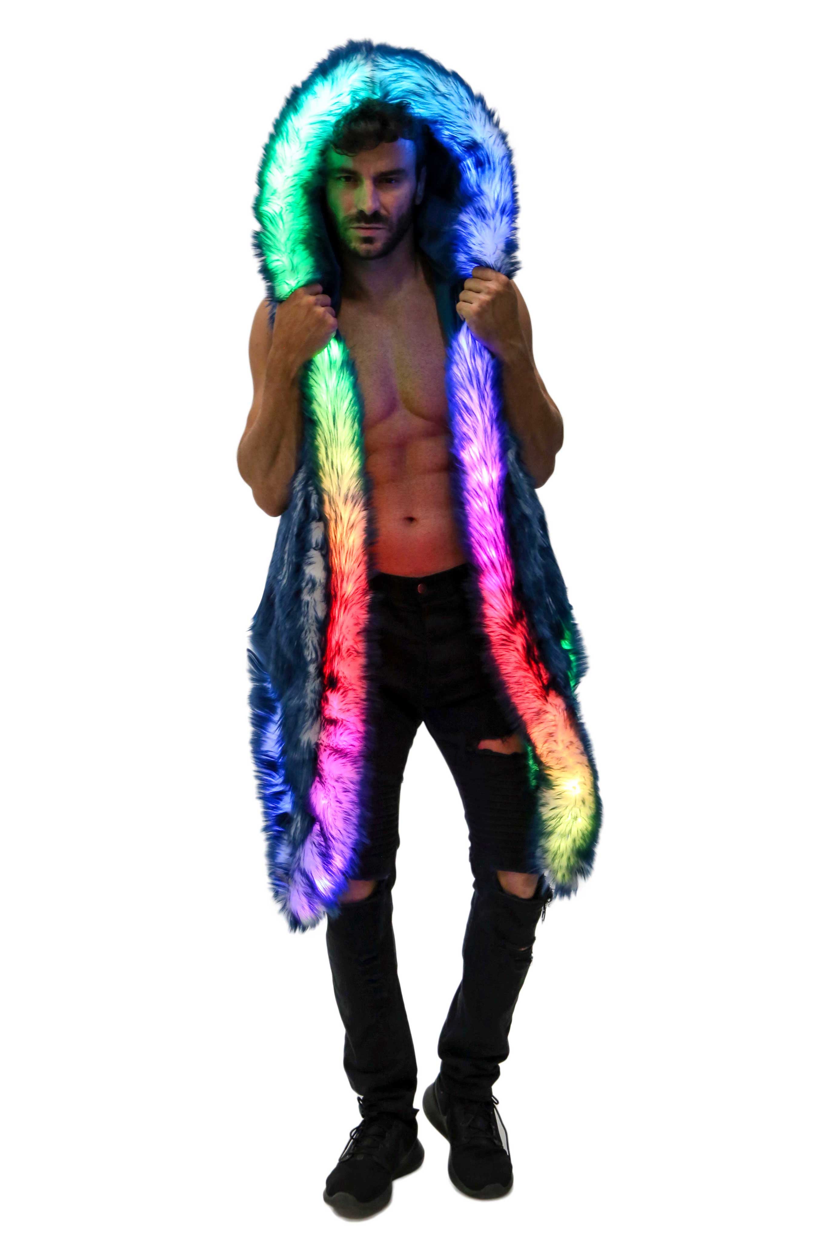 BURNING MAN LED BLACK WHITE FAUX FUR light up vests, burning man ...