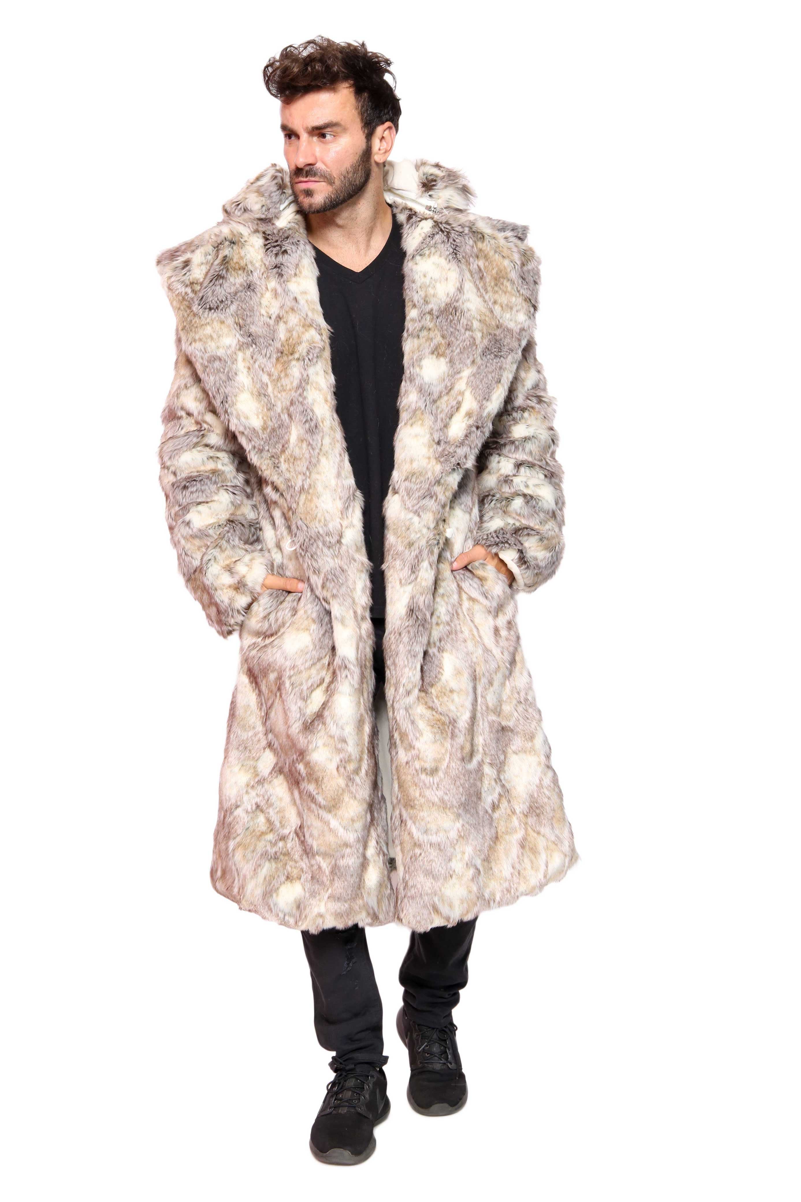 Men's Desert Wolf Ivory, Tan, Gray Faux Fur Vandal Coat in "desert-wolf ...