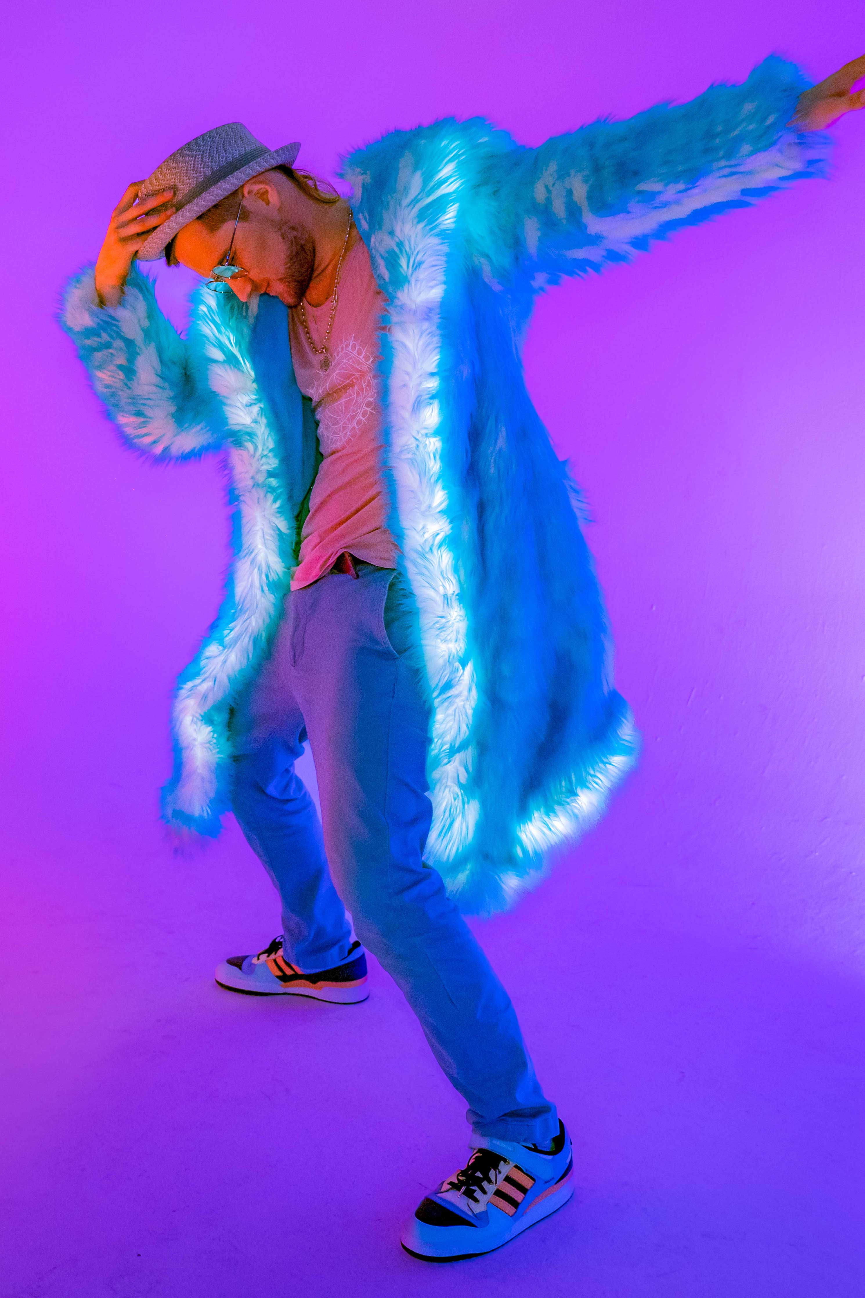 men's AQUA WHITE FAUX FUR LED coats for burning man / burning man ...