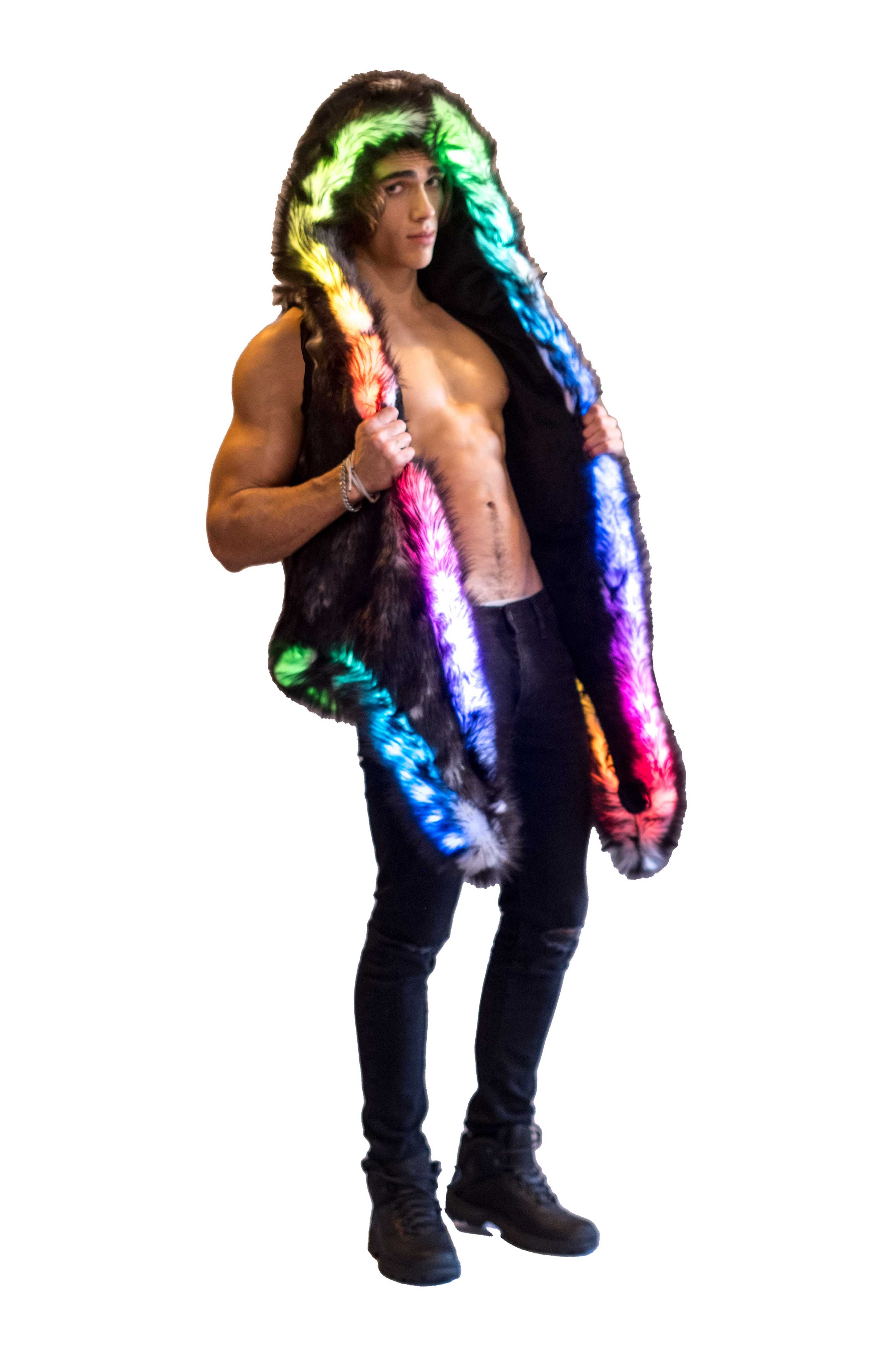 BURNING MAN LED BLACK WHITE FAUX FUR light up vests, burning man ...